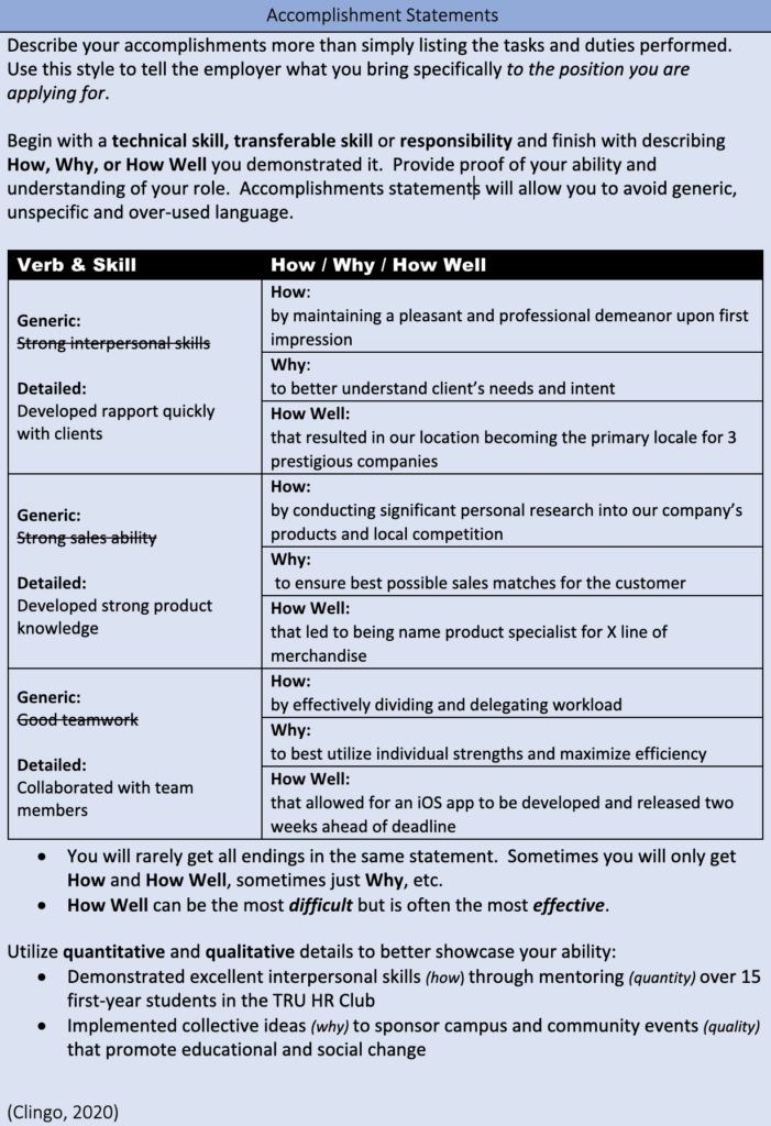 Accomplishment Statements – Career Connect Project